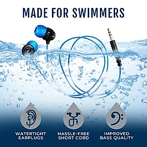 H2O Audio Surge S+ Waterproof Sport Short Cord Headphones for Swimming and Underwater Activities | in-Ear Sweatproof, Dustproof, Water-Resistant Noise Cancelling Earbuds for iPods and MP3 Players