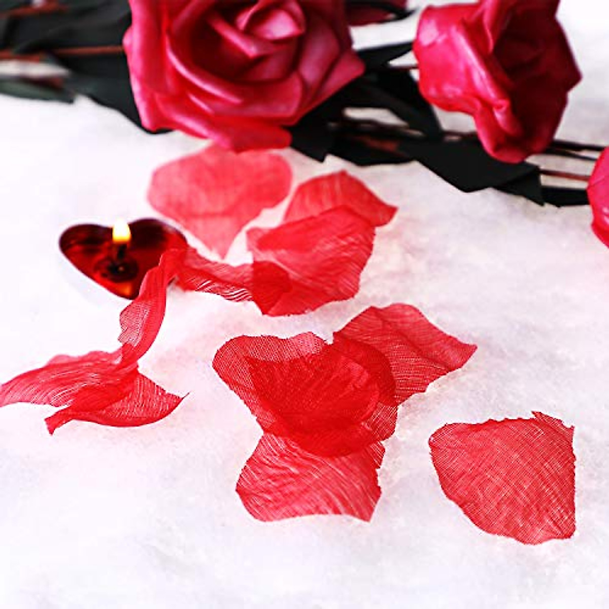 Tatuo 50 Pieces Heart Shape Candles Romantic Tealight Candles and 200 Pieces Silk Rose Petals Faux Flower Petals for Valentine's Day Festival Wedding Birthday Party (Red Candle, Red Petal)