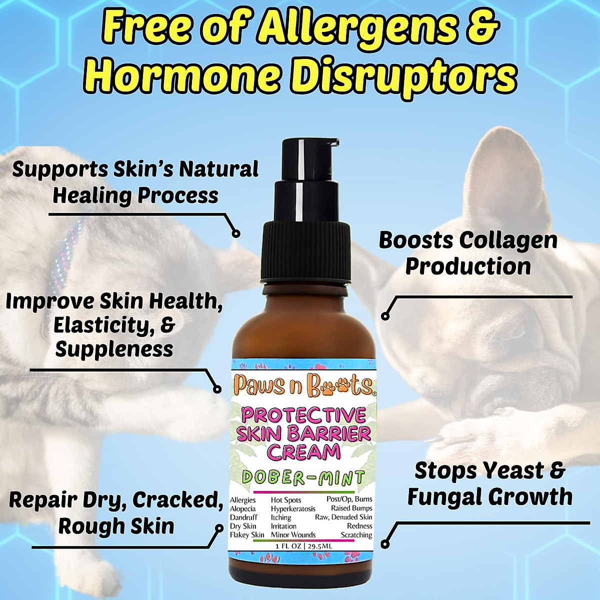 Protective Skin Barrier Cream for Pets Enriched with Vitamins & Nutrients, Moisturize & Soothe Skin, Effective Allergy Relief, Supports Tissue Growth & Wound Healing, Treats Hot Spots, Dober-Mint