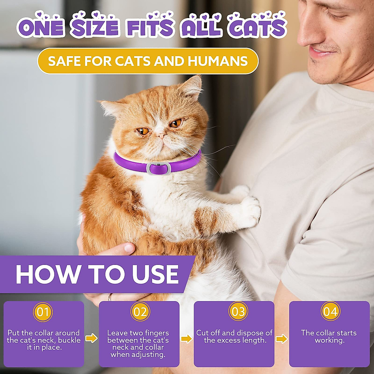 YEUGSCKA 4 Pack Calming Collar for Cats, Relieve Reduce Anxiety Stress, Calming Pheromone Collar for Cats, Cat Pheromone Collar Adjustable for Small, Medium Large Cat