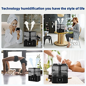 6L Humidifiers for Bedroom Large Room, Cool and Warm Mist Humidifiers for Nursery & Plants, Mist Top Fill Desk Humidifiers Essential Oil Diffuser with Adjustable Mist,360°Nozzle，Auto Shut-Off-Black