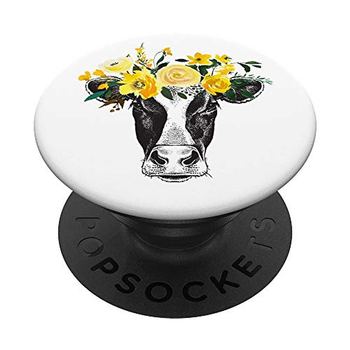 Cute Funny Cow Head Yellow Floral Rose Green Leaf Bouquet PopSockets PopGrip: Swappable Grip for Phones & Tablets
