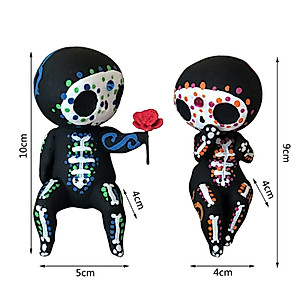 Efitty Sugar Skull Couple Figurine Sculptures Statues Ornaments for Home Garden Indoor Outdoor, Crafts Resin Cute Sugar Skull Couple Statue with Flower, Home Wedding Decoration Gifts for Couples (A)