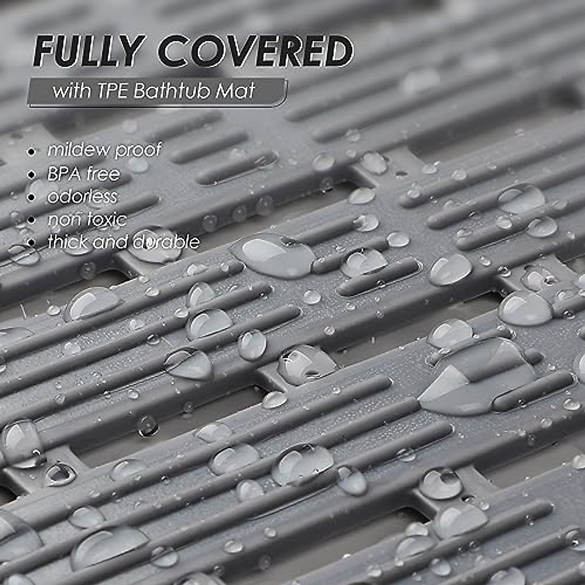 WELTRXE Bath Tub Shower Mat Non Slip Bathtub Mats for Bathroom Shower Floor Mat Dark Grey Soft TPE Bath Mats for Tub/Shower, 27"x15.7" Anti Slip Shower Mat Washable with Drain Hole and Suction Cups