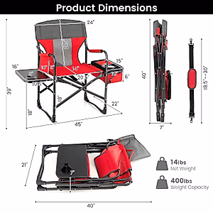 Tangkula Camping Chairs, Folding Camp Chair with Side Table, Cooler Bag, Portable Outside Padded Lawn Chair for Travel, Picnic, Fishing, Heavy Duty Oversized Director Chair for Adults, Supports 400lbs