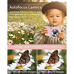 Digital Camera, Zostuic Autofocus 48MP Kids Camera with 32 GB Card Vlogging Camera with 16X Zoom, 1080P Compact Portable Mini Cameras for 4-15 Year Old Kid Children Teen Student Girls Boys(Pink)