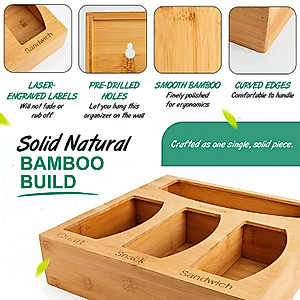 Ilberry Ziplock Bag Storage Organizer | Bamboo Ziplock Bag Organizer Designed to Fit Most Kitchen Drawer | Food Baggie Holder Suitable for Gallon, Quart, Sandwich and Snack Variety Size Bags