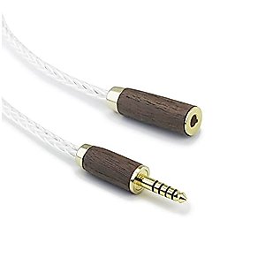 NewFantasia 4.4mm Balanced Male to 4.4mm Balanced Female Headphone Audio Adapter Cable 8 Cores 6N OCC Copper Single Crystal Silver Plated Wire Walnut Wood Shell 15cm