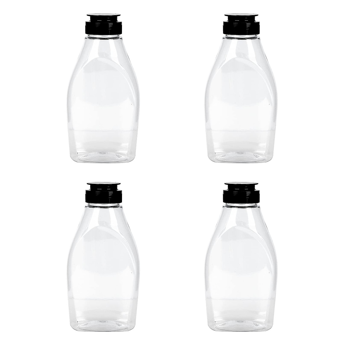 Angoily Honey Dispenser, 4 PCS Plastic Honey Jars, 16 Oz Empty Squeeze Honey Container, Clear Honey Squeeze Bottle with Leak Proof Flip-Top Caps, Honey Bear Bottle Ketchup Sauce Bottle