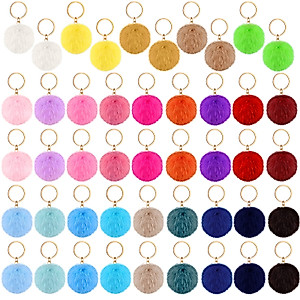 Hicarer 46 Pcs Pom Poms Keychains Faux Fur Ball Key Rings Fluffy Rabbit Fur Pompoms Keychains for Women Bag Accessories(2.36 Inch,Multicolored)