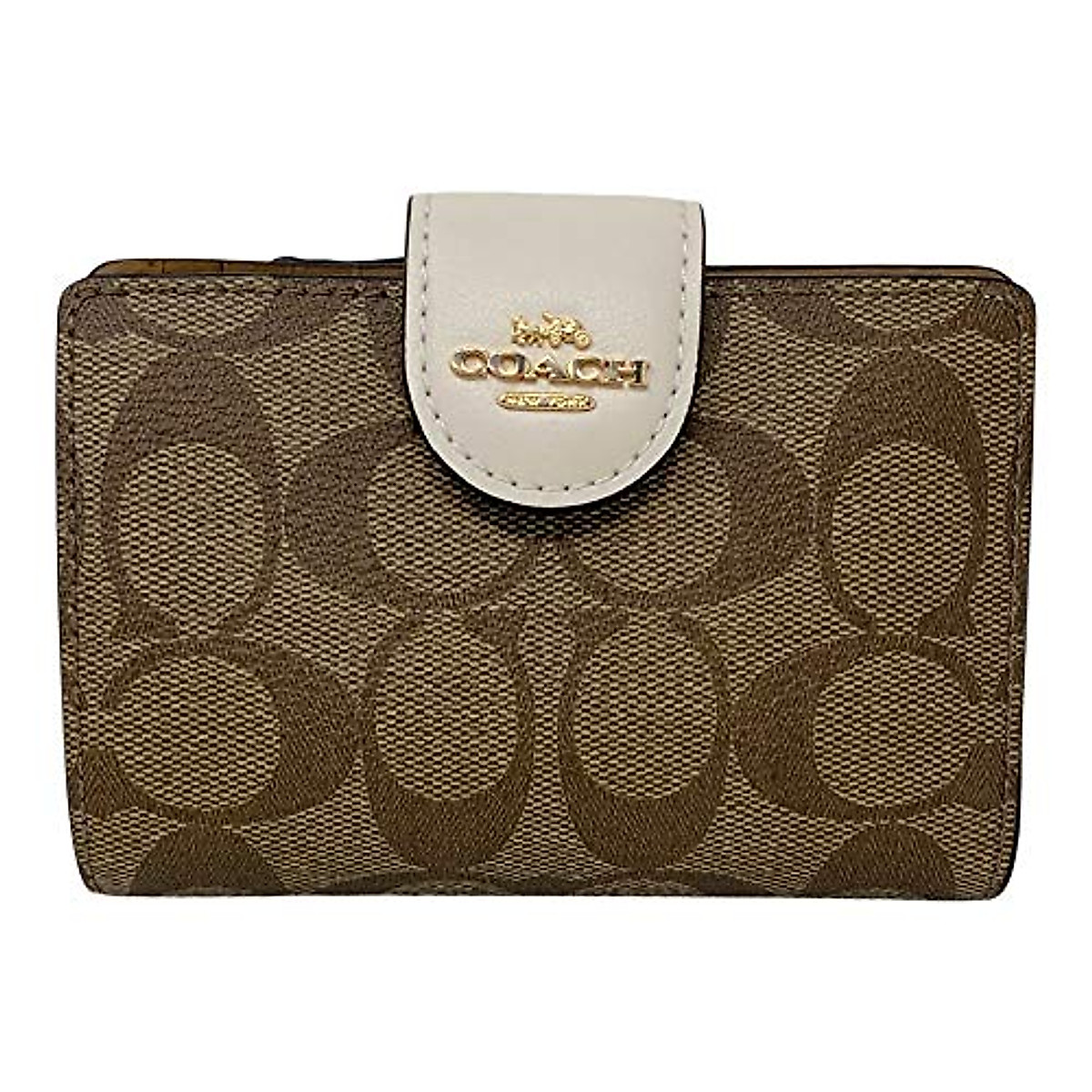 COACH Signature Medium Corner Zip Wallet in Coated Canvas Khaki Chalk