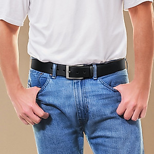 Buffway Leather Belt for Men - Durable Full Grain Men's Belt 1.5", Versatile for Daily Use, with Gift Box- 32” Black