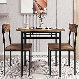 3 Piece Dining Table Set, Modern Counter Height Dining Table Set with Drop Leaf Round Table and 2 Chairs, Small Kitchen Table Set