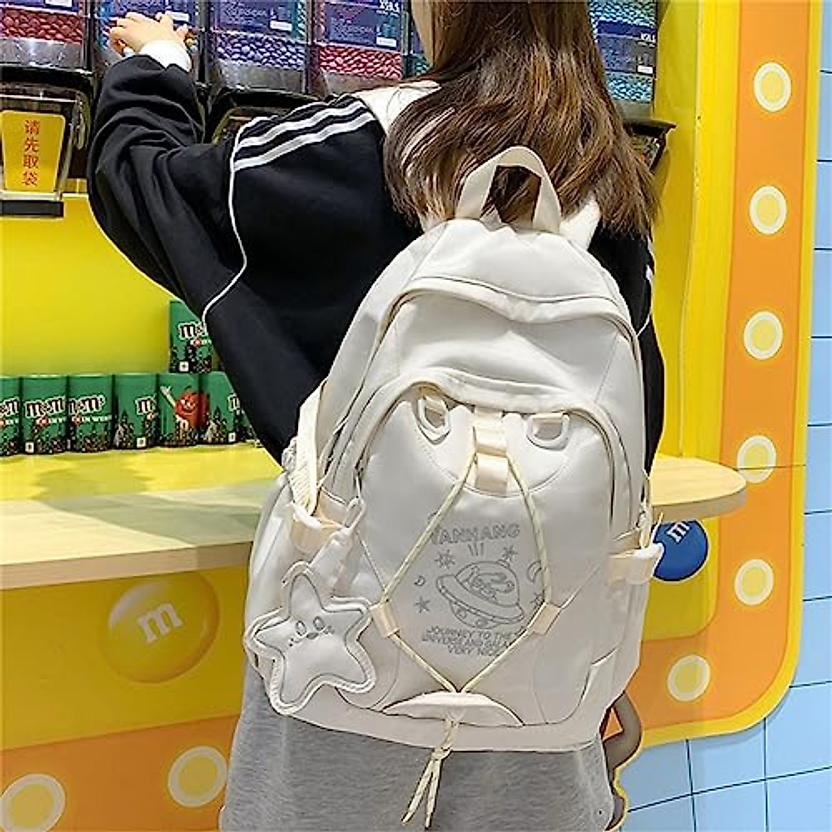 ASNAT Kawaii Backpack with Cute Star Pendant Large Capacity Bag for Women