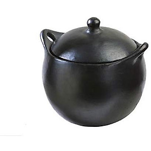 Toque Blanche Clay Pot Essentials - Versatile Clay Cooking Pots, Handmade Earthenware Cookware - Perfect for Cooking Soups, Stews, and More | Black - 6-Quart Large Pot with Handle & Lid