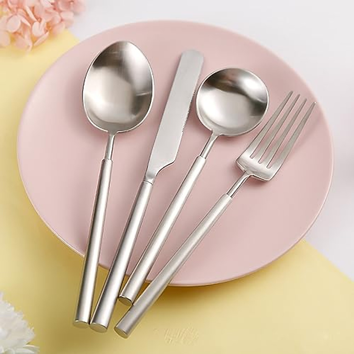Unique Silverware Set 8/10 Stainless Steel Flatware Gold Cutlery Tableware Utensil Set Knives Forks Spoons,Mirror Polished Dinnerware Sets for Party Kitchen Small business 24-piece for 6
