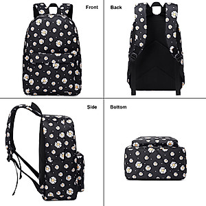 Kouxunt Daisy School Backpack for Girls Womens, School Bags Collge Bookbags Laptop Backpacks for Kids Teens Adults (Black)