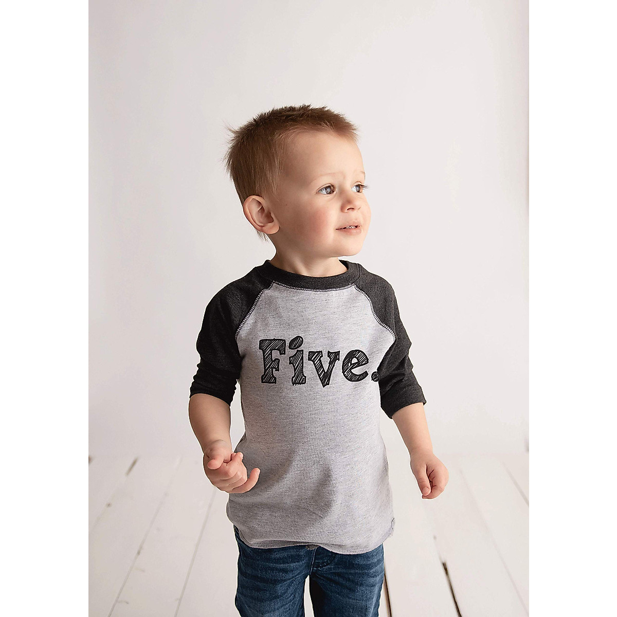 7 ate 9 Apparel Kids Five 5 Fifth 5th Sketch Birthday Grey Raglan Tee 5T
