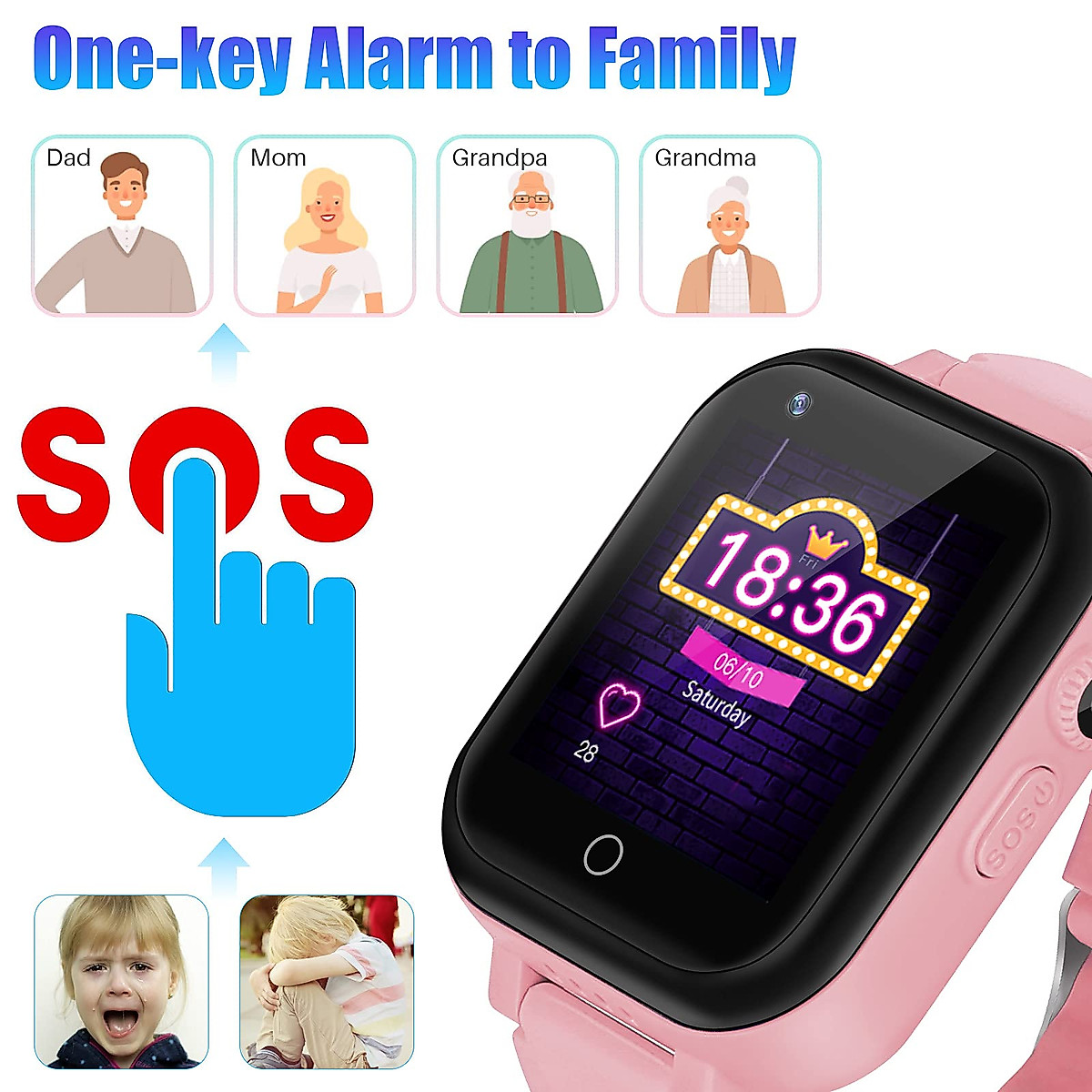Beacon Pet Kids Smart Watches Boys Girls Ages 3-15 Kids GPS Tracker Waterproof 1.4 Big Touchscreen Watch with SOS Two Way Call Video Chat Birthday for Boys Girls