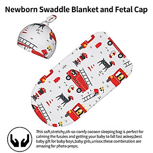 Rongyuan Dog Firefighter Newborn Baby Swaddle Blanket with Beanie Hat Sets Cute Printed Receiving Sleeping Bag, One Size