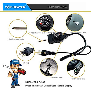 Adjustable Thermostat Probe Cord for Masterbuilt Smokers & Electric Griddles，Outdoor/Household Electric Smoker,Power Cord with Thermostat Control,HR Huare Technology 15A/125V