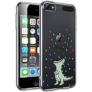 Unov Case for iPod Touch 7 Case iPod Touch 6 Case iPod Touch 5 Case Clear with Design Slim Protective Soft TPU Embossed Pattern for iPod 5th 6th 7th Generation (Rainbow Dinosaur)