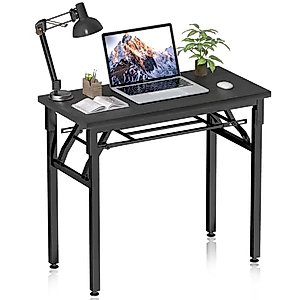 YJHome Folding Table Small Computer Desk Writing Foldable Work Desk Portable No Assembly Required for Small Spaces Home Office School Bedroom, Black
