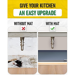 HALEEMS Under Sink Mat with Unique Drain Hole Design - Silicone 34'' X 22'' Under Sink Mats for Bottom of Kitchen Sink - Kitchen Cabinet Mats Hold up to 3 Gallons Liquid, Protector Tray, Easy to Clean