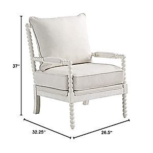OSP Home Furnishings Kaylee Spindle Accent Chair, 26.5” W x 32.25” D x 37” H, Antique White Frame with White Linen Fabric