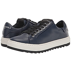 Karl Lagerfeld Paris Men's Recycled Leather Low top Sneaker, Navy, 9