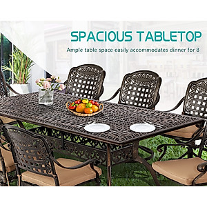 TITIMO 87'' Patio Dining Table, Cast Aluminum Outdoor Rectangle Dining Table, Weather-Resistant Table with 2" Umbrella Hole, Lawn Backyard Garden