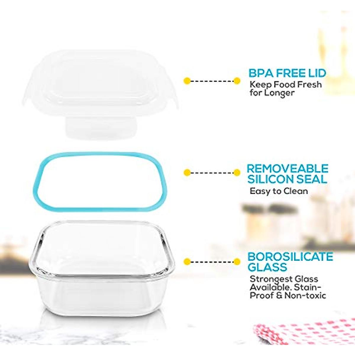 Utopia Kitchen Glass Food Storage Container Set - 18 Pieces (9 Containers and 9 Lids) - Transparent Lids - BPA Free (Blue, 18 Piece Set)