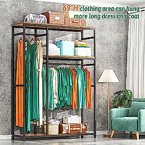 REIBII Free Standing Closet Organizer System,Clothes Racks for Hanging Clothes,Garment Rack Heavy Duty Clothing Rack with Shelves,Portable Closet Rack Load 300LBS,16" D x 39.5" W x 71" H, Black
