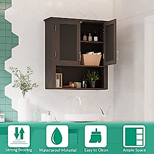VIVIJASON Wall Mounted Bathroom Cabinet, Over The Toilet Space Saver Storage Cabinet, Medicine Wall Cabinet Storage Organizer, Cottage Collection Wall Cabinet with 2 Doors & Adjustable Shelf, Espresso