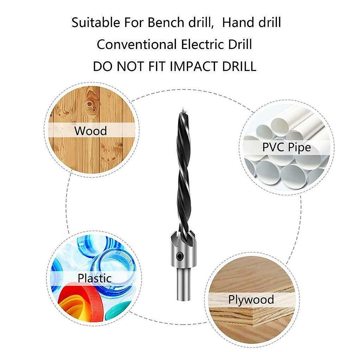 Utoolmart 4 in 1 Countersink Drill Bit Set, 3mm 4mm 5mm 6mm Quick Change Drill Bit with One Hex Key, Adjustable Carpentry Reamer Plated for Wood DIY, HSS