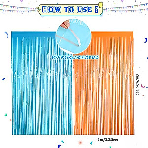 Blue and Orange Party Decoration 63 Pcs Orange and Blue Balloons Garland 2 Pcs Orange Light Blue Foil Fringe Curtain Confetti Balloons for Birthday Party Baby Shower Wedding Anniversary Graduation