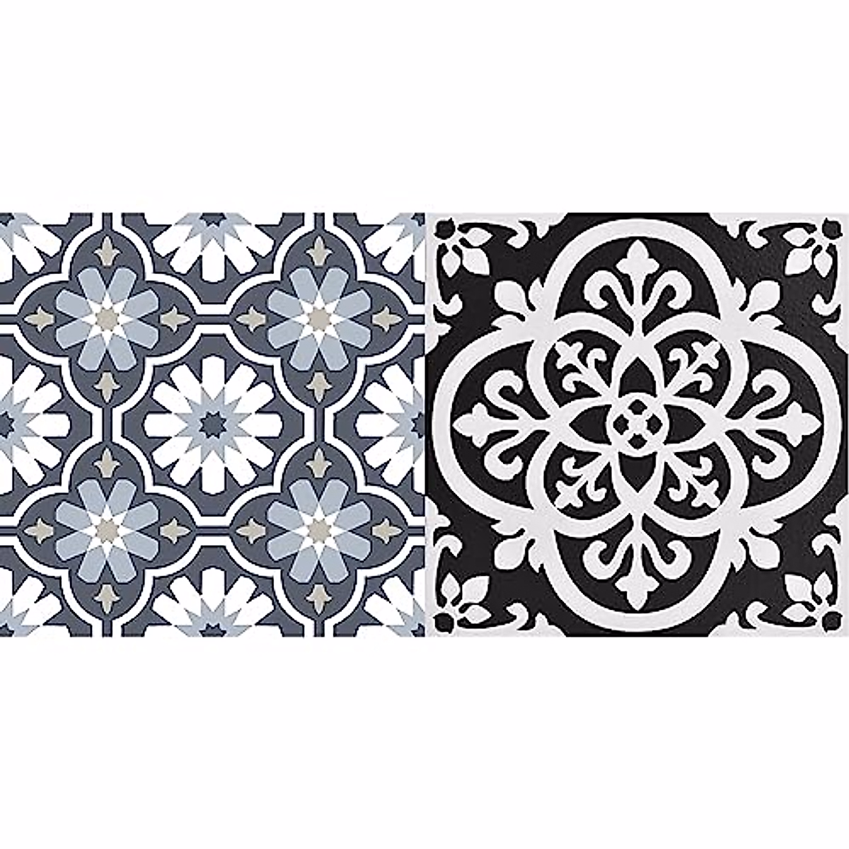 FloorPops FP2944 Sevilla Peel & Stick Floor Tiles, Multicolor & FP2475 Gothic Peel & Stick Floor Tiles, Black