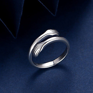 BOKIIWAY 925 Sterling Silver Hug Ring Engagement Vintage Finger Love Promise Ring Silver Couples Wedding Friendship Rings for Women Girl Jewelry