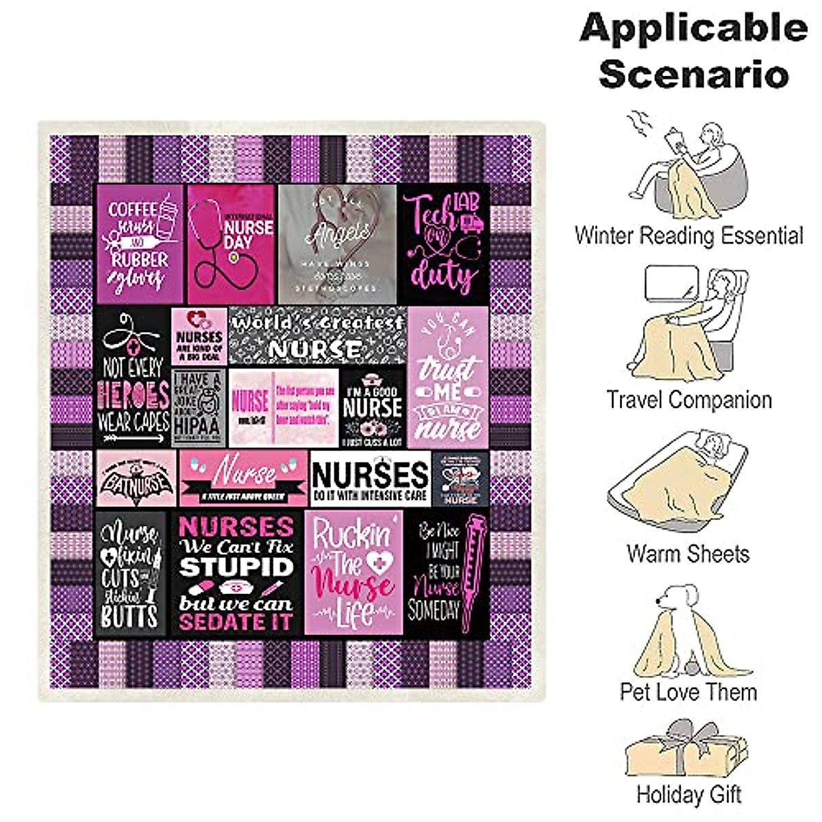 Nurse Gifts RN Gifts for Nurses Throw Blanket, Nurse Gifts for Women,School Nurse Gifts,Soft Fluffy Sherpa Warm Throw Blankets for Bed, Office and Couch
