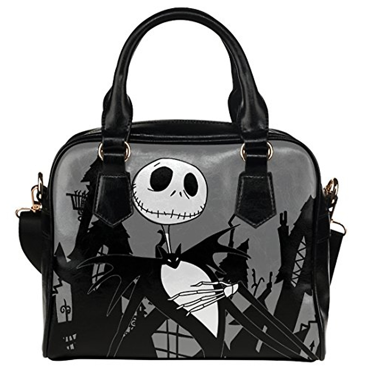 Women Crossbody Shoulder Top-handle Bags Shell Handbag with Jack Skellington Pattern