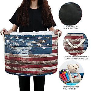 SUABO Wooden Old National Flag Storage Basket Laundry Hamper Canvas Collapsible Storage Organizer Bin with Handle for Clothes Books Playroom Decor