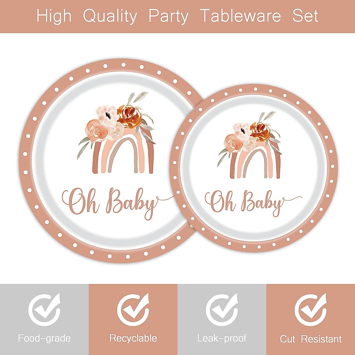 96 Pcs Boho Rainbow Party Paper Plates Napkins, Boho Wedding Baby Shower Girls Birthday Party Decorations Supplies Disposable Dinnerware Tableware Set Serves 24