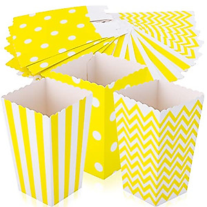 NUOBESTY 48pcs Popcorn Boxes Paper Popcorn Buckets Mini Cardboard Candy Container Gold Foil Chevron Striped Treat Boxes for Popcorn Machine Accessories Birthday Theater Party Favors