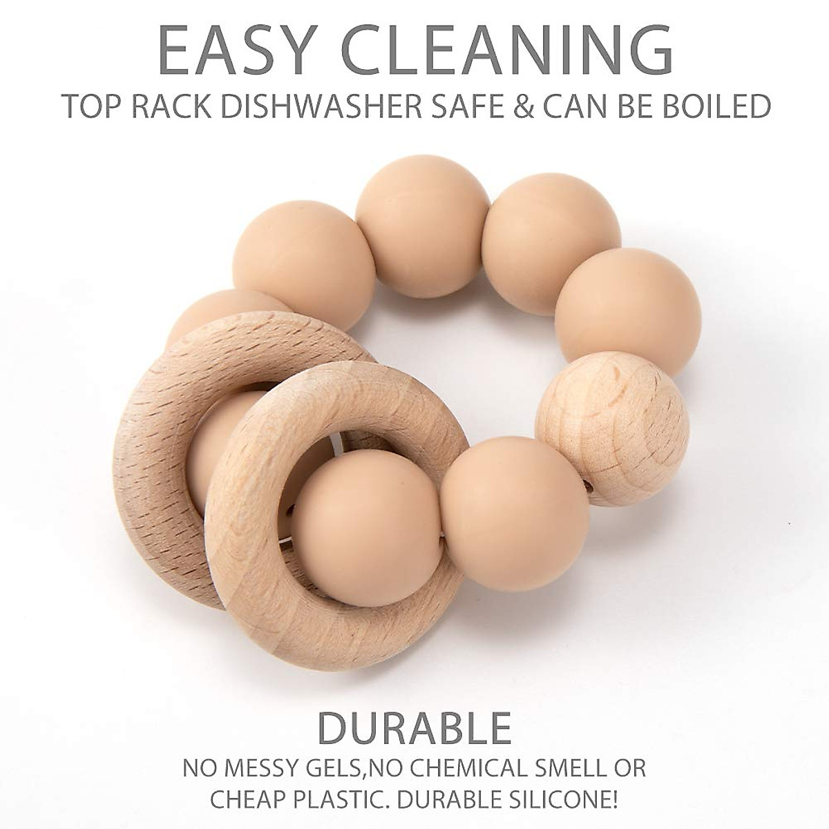 Silicone Baby Teether, Food Grade Silicone & Beech Baby Teething Toy, BPA Free (Ether)