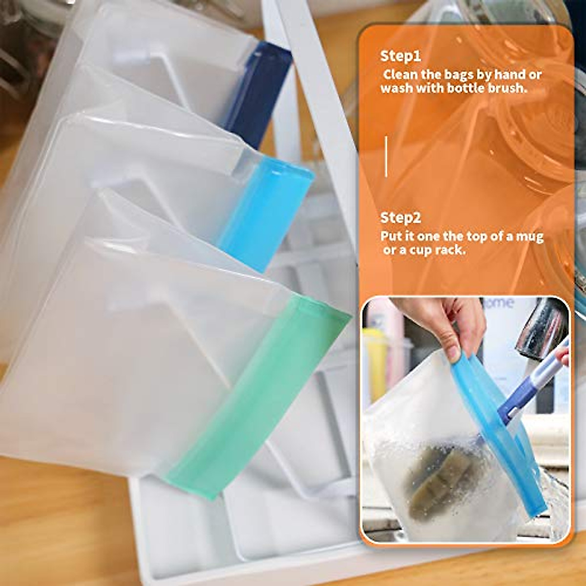 Meetall 9 Pack Reusable Food Storage Bags, 3 Sizes Mixed.3 Gallon Size Bags for Meats,Fish and Vegetables&3 Sandwich Bags&3 Snack Bags for Kids' Food.Reusable,Freezer Safe,Stand Up and Leakproof.