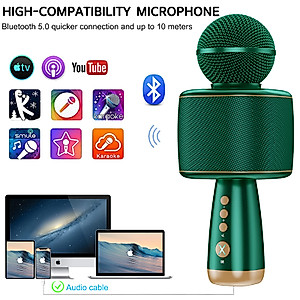 AsperX Karaoke Microphone, Wireless, Bluetooth, Portable, 5 in 1 Microphone with 40W Full Range Stereo Speaker for Singing, Suitable for Adults & Kids, Perfect for Birthday, Home Party (Green)
