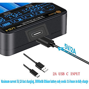 WISSBLUE 18650 Battery Charger, LCD Screen Can Display Capacity, Adjustable 2A 18650 Charger, Suitable for 26650 21700 18350 17500 14500 18650,NiMH NiCd AAA AA