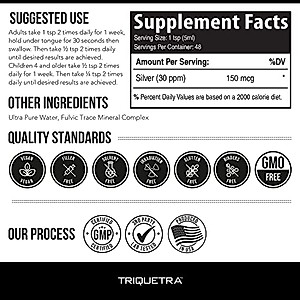 Bioactive Colloidal Silver - 8 oz, Glass Bottle, Vegan, Safe Doses with Highest Effectiveness - Nano Ions, 30 PPM - Immune Support (48 Servings)