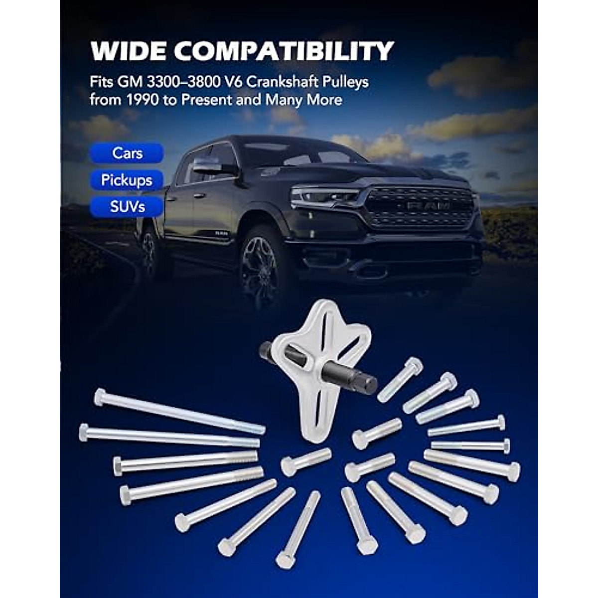 Orion Motor Tech Harmonic Balancer Puller Kit, Power Steering Pulley Puller Installer Tool Set, Automotive Steering Wheel Puller Tool Kit, Flange Type Gear and Crank Puller Set