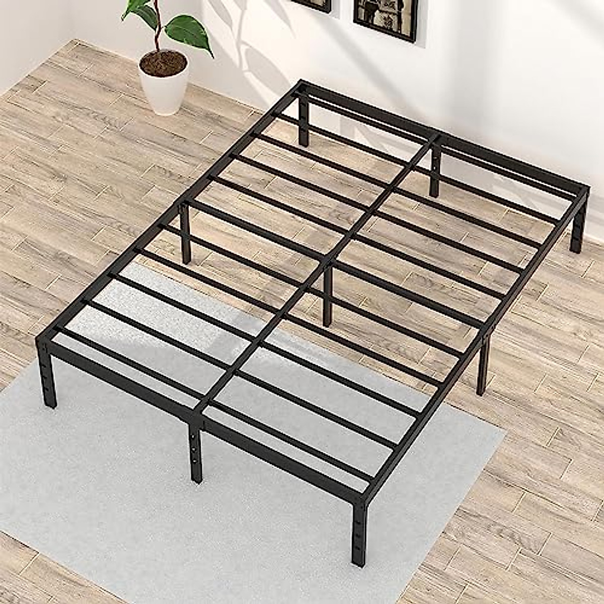 Upcanso 18 Inch California King Bed Frames No Box Spring Need, Platform Cal King Bed Frame with High Storage, Eassy Assembly 3,500 lbs Heavy Duty Bedframes, Black